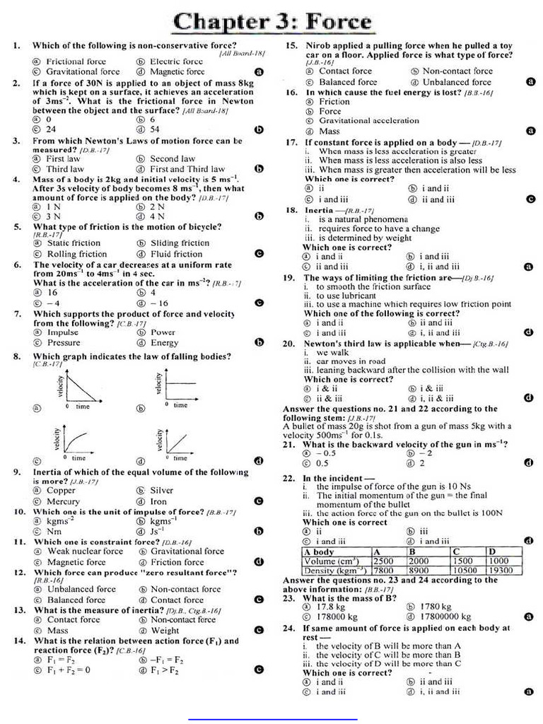 SSC EV Physics MCQ Question Ans. Force | PDF