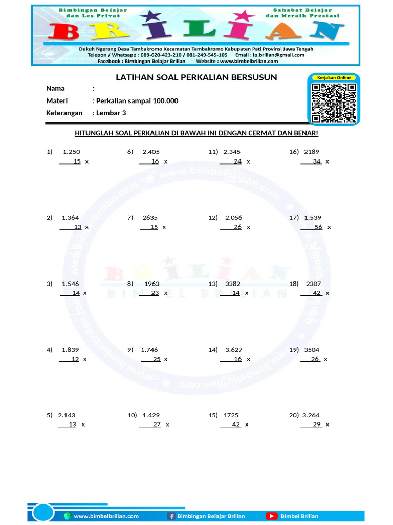 Soal Perkalian Sampai 100.000 Lembar 3 | PDF