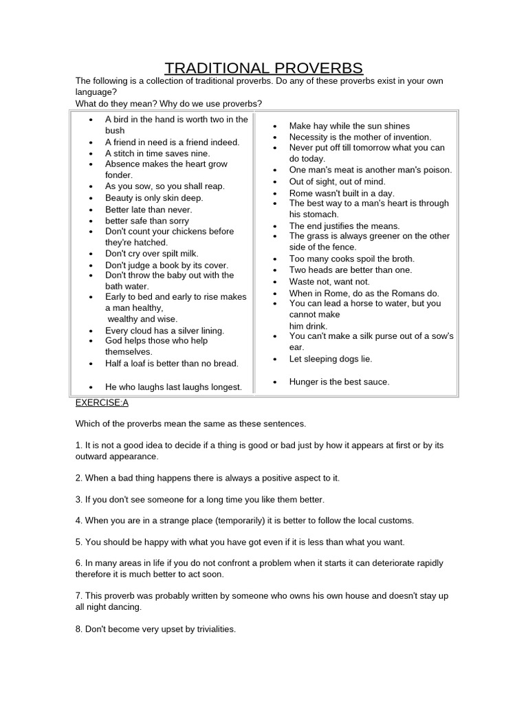 Traditional Proverbs Advanced | PDF | Proverb