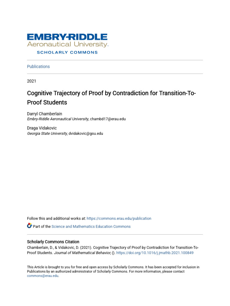 Cognitive Trajectory of Proof by Contradiction For Transition-To | PDF ...
