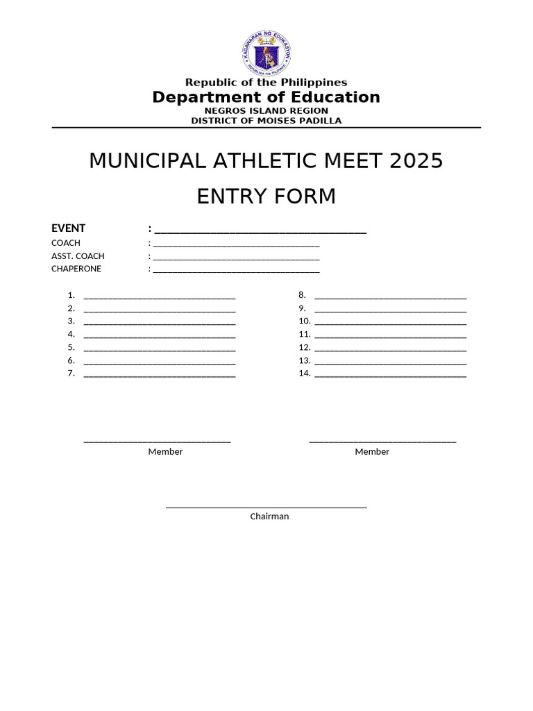 Sports Event Entry and Cert Form | PDF