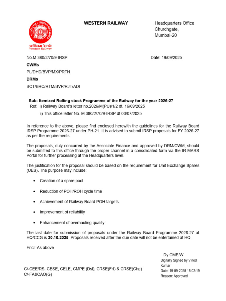 Itemised RSP Proposals For 2026-27 | PDF | Rail Transport | Land Transport