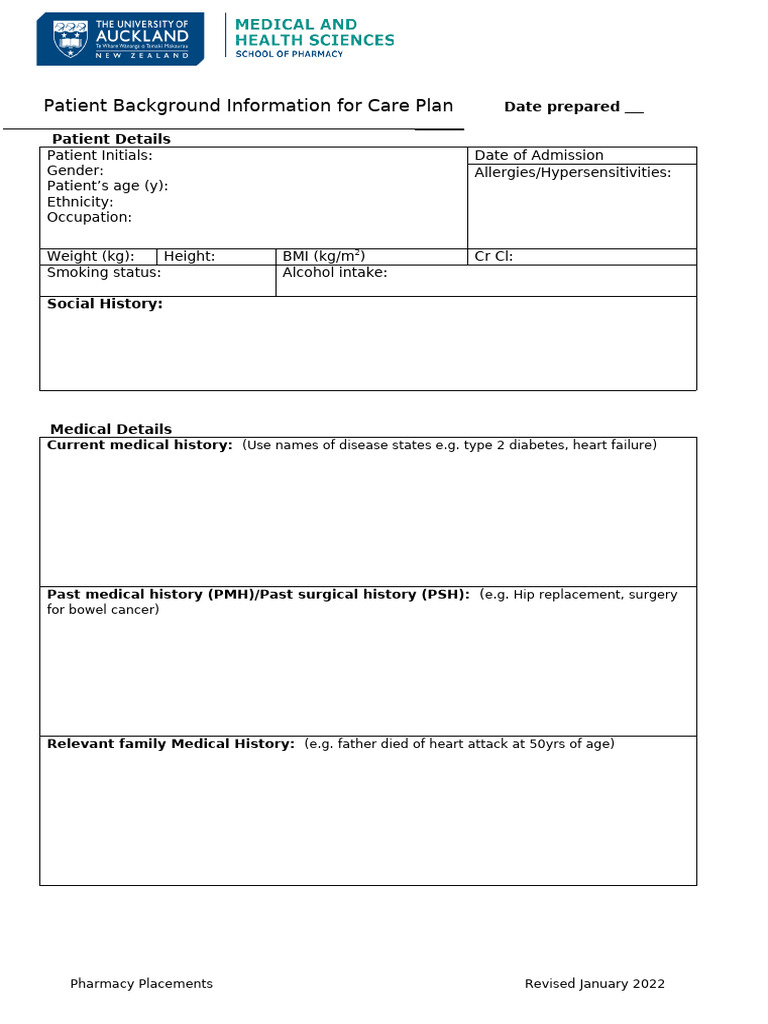 Patient Background Information Form CPP | PDF