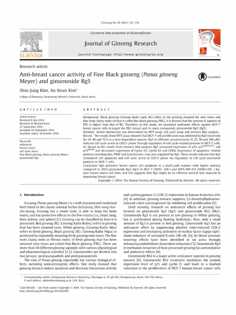 Anti-Breast Cancer Activity of Fine Black Ginseng (Panax Ginseng Meyer ...