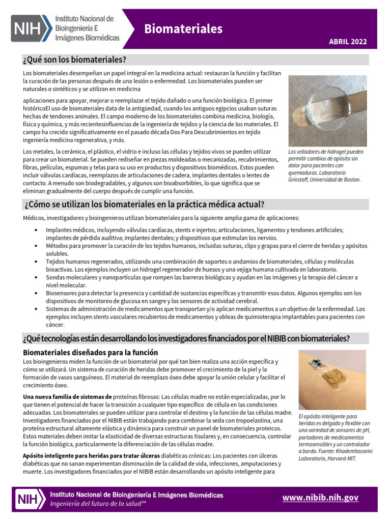 Fact Sheet Biomateriales | PDF | Biomaterial | Herida