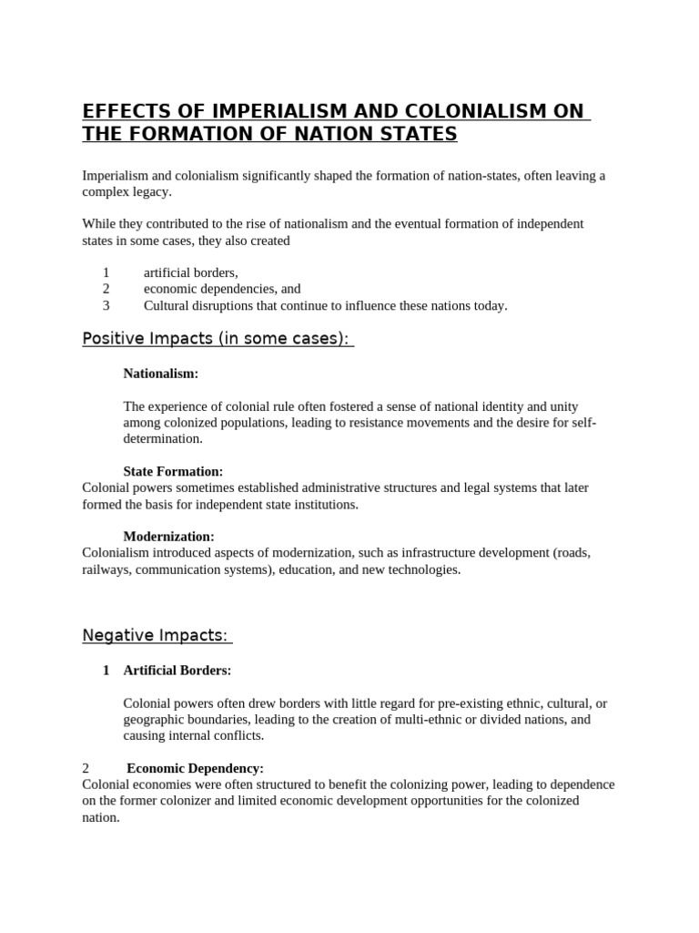 Effects of Imperialism and Colonialism On The Formation of Nation ...