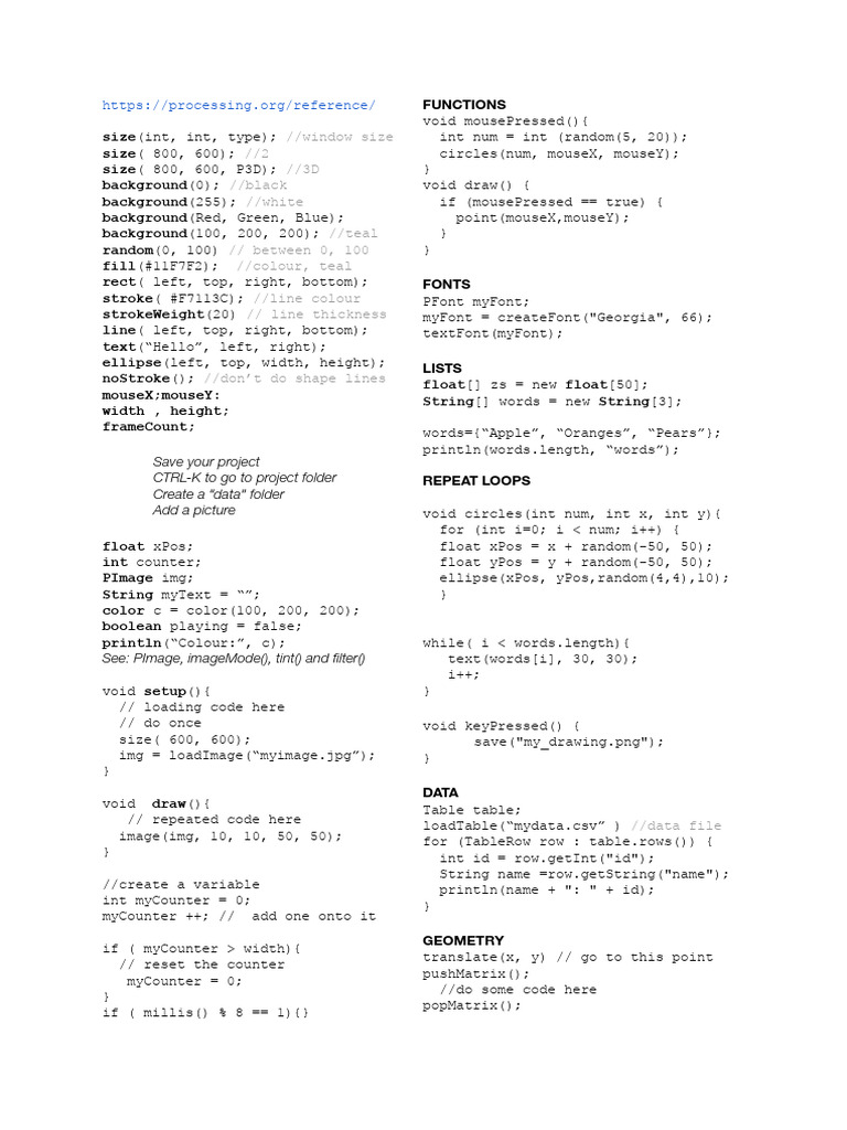 Copie de Processing Cheat Sheet | PDF | Computing | Software Engineering