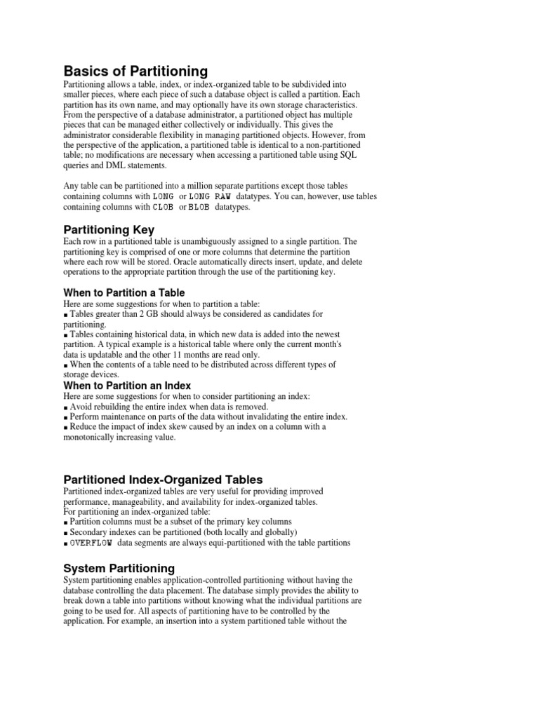 Basics of Partitioning | PDF | Database Index | Databases