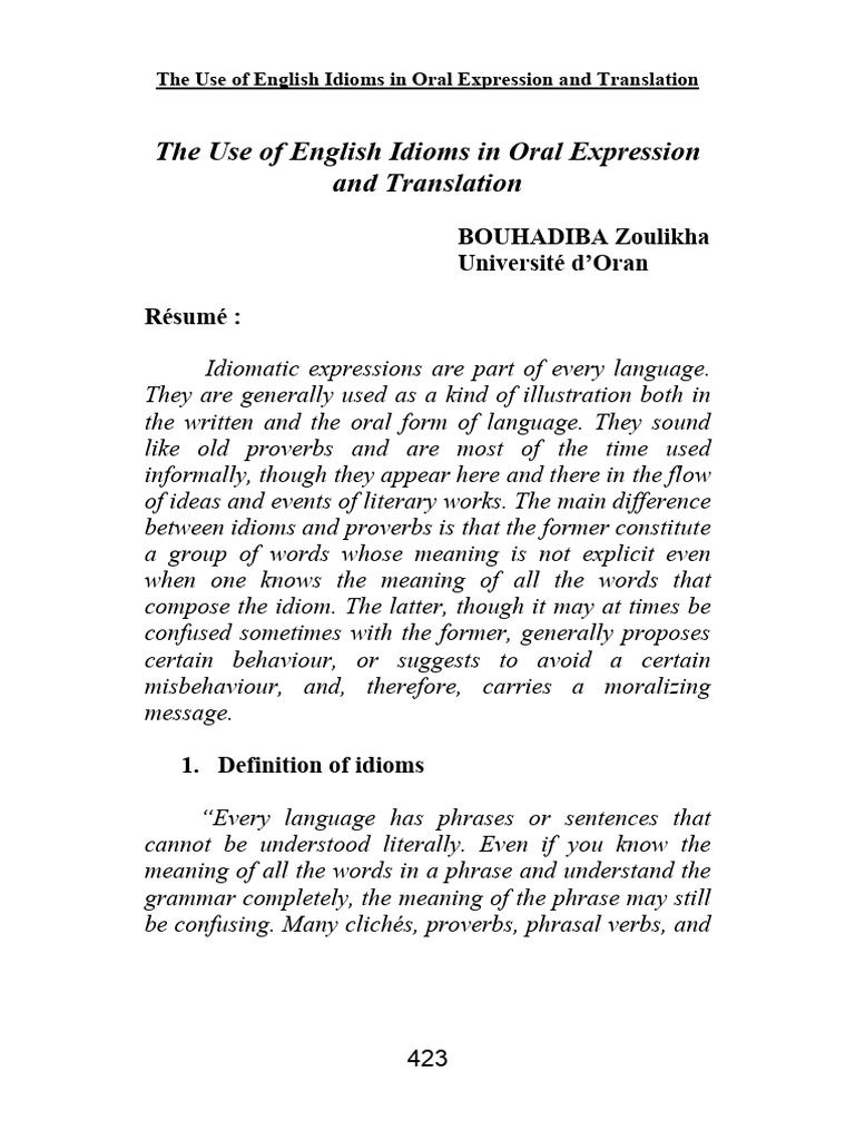 English Idioms in Oral Expression & Translation | PDF | Idiom | Phrase