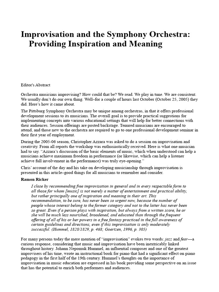 Improvisation and The Symphony Orchestra - Providing Inspiration and ...