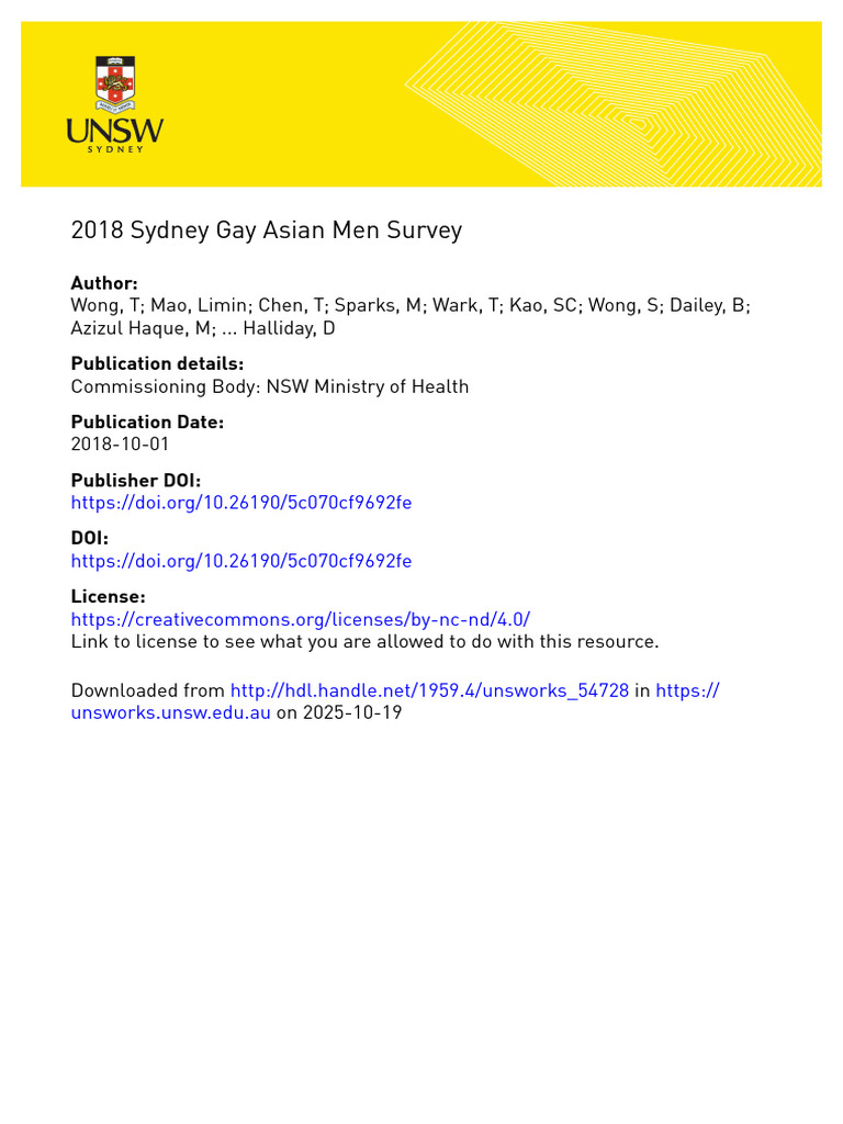 2018 Sydney Gay Asian Men Survey Insights | PDF | Sexually Transmitted ...