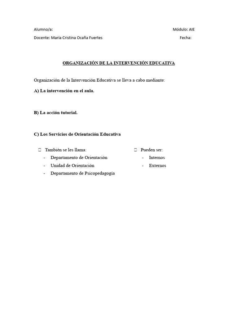 Organizaci-N de La Intervenci-N Educativa AIE | PDF | Psicología ...