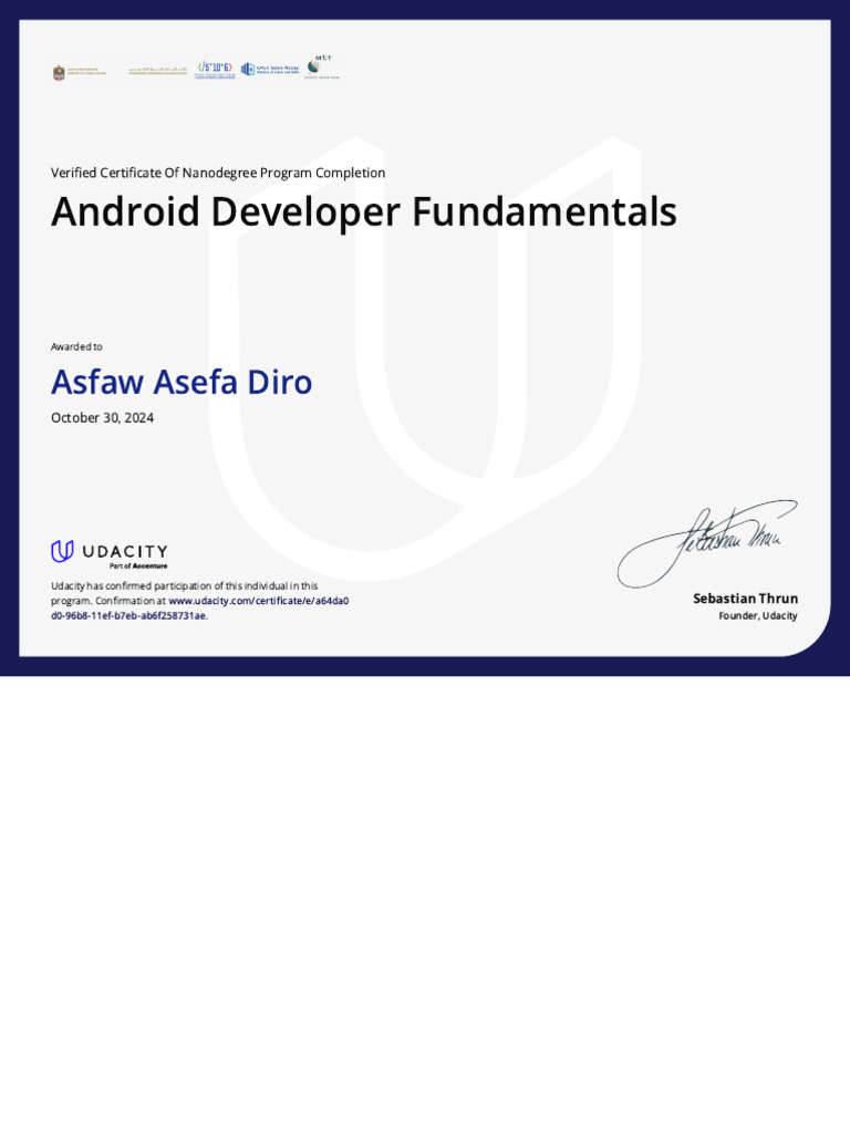 Verified Android Developer Certificate | PDF
