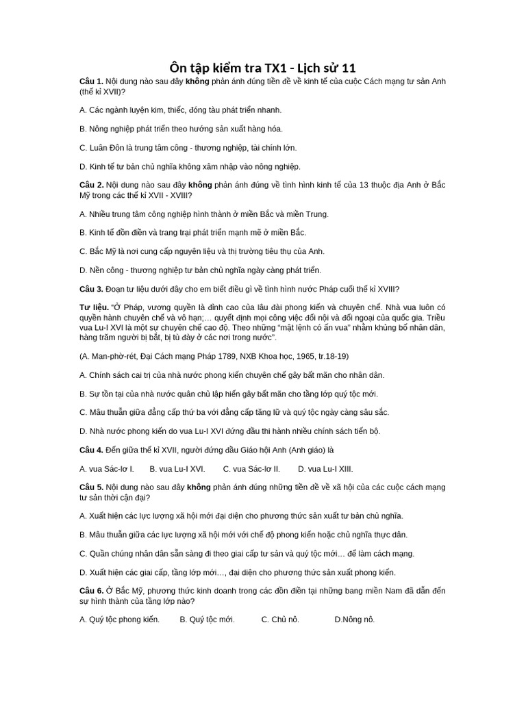 Ôn tập kiểm tra TX1 | PDF