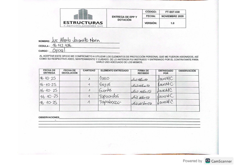 Entrega Epp Luis Alberto Jaramillo | PDF