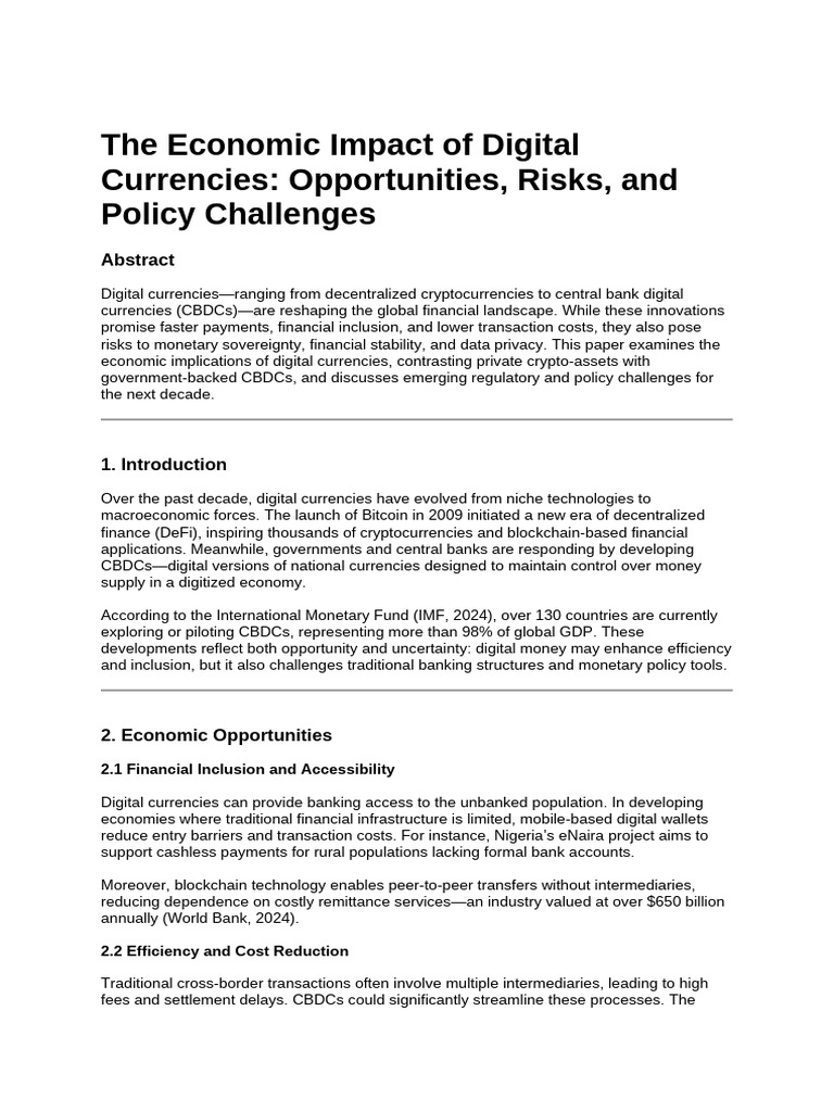 The Economic Impact of Digital Currencies - Opportunities, Risks, and ...