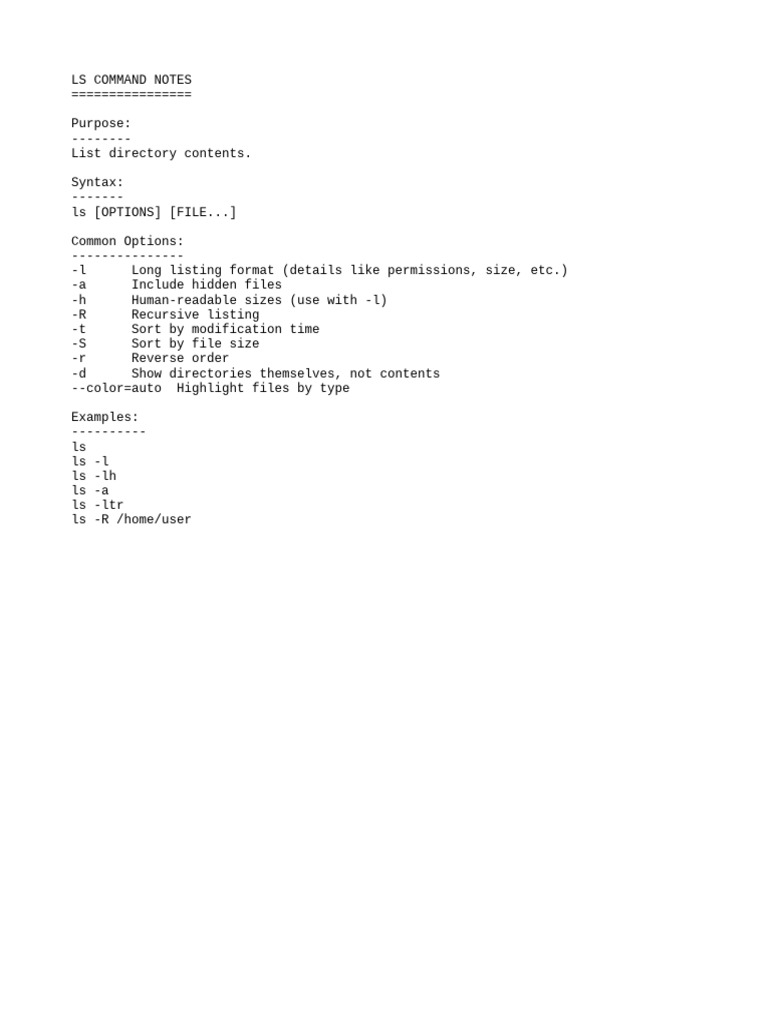 Ls Command Notes | PDF