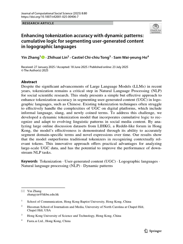 Enhancing Tokenization Accuracy With Dynamic Patterns Cumulative Logic For Segmenting User ...