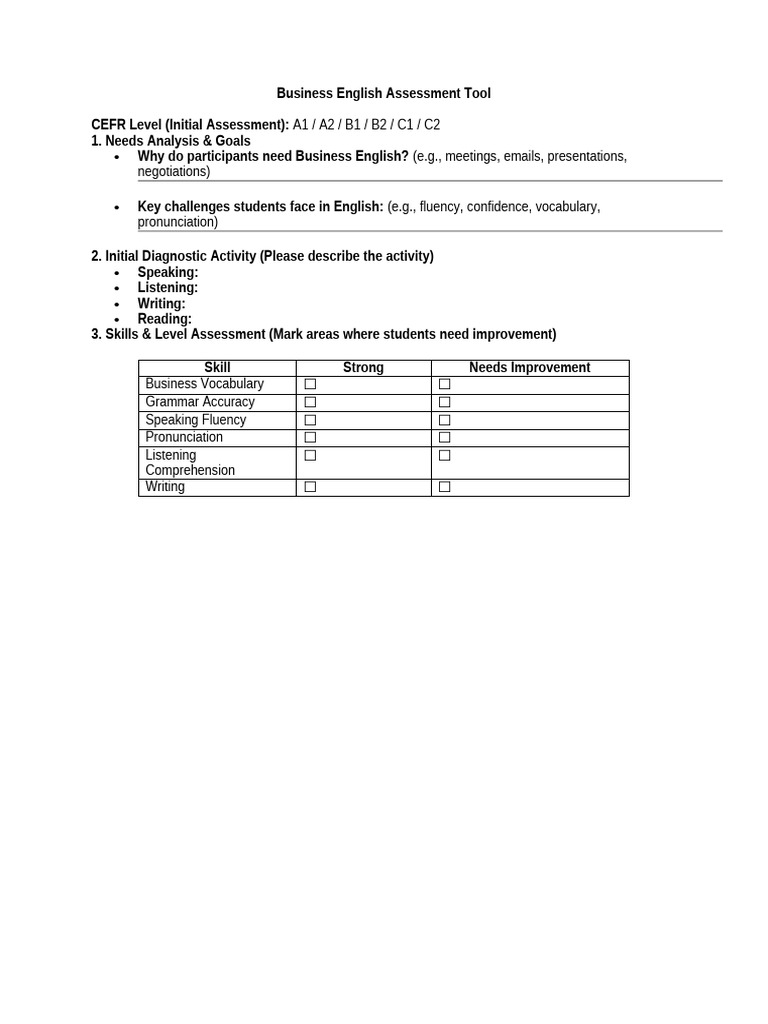 Business English Assessment Tool | PDF
