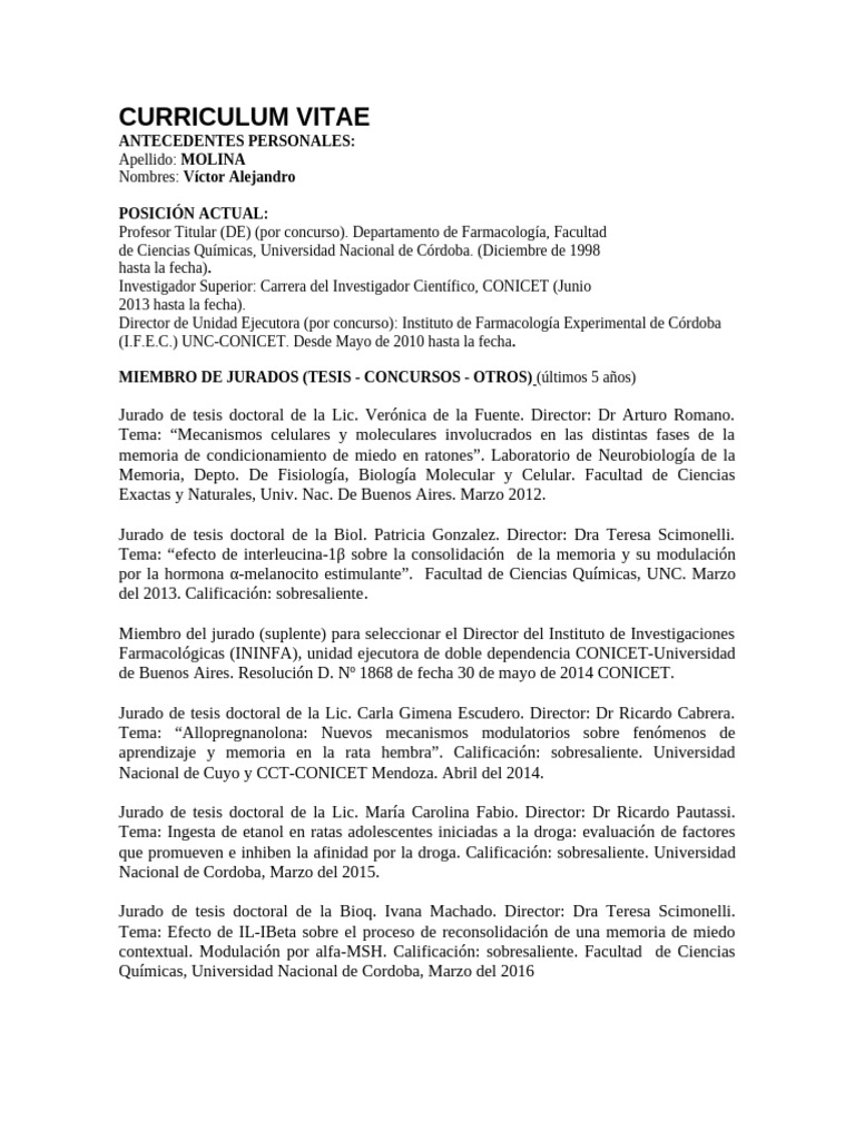CV DR Victor Molina ND | PDF | Biología