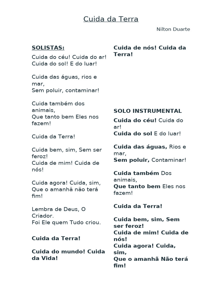 Cuida Da Terra - Letra | PDF