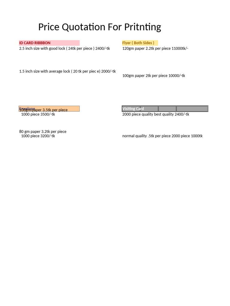 Printing Price Quotation | PDF