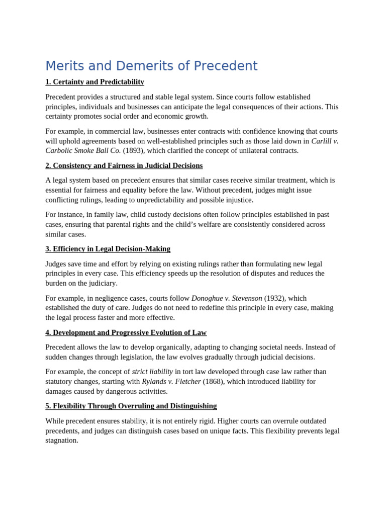 Advantages and Disadvantages of Precedent | PDF | Precedent | Case Law