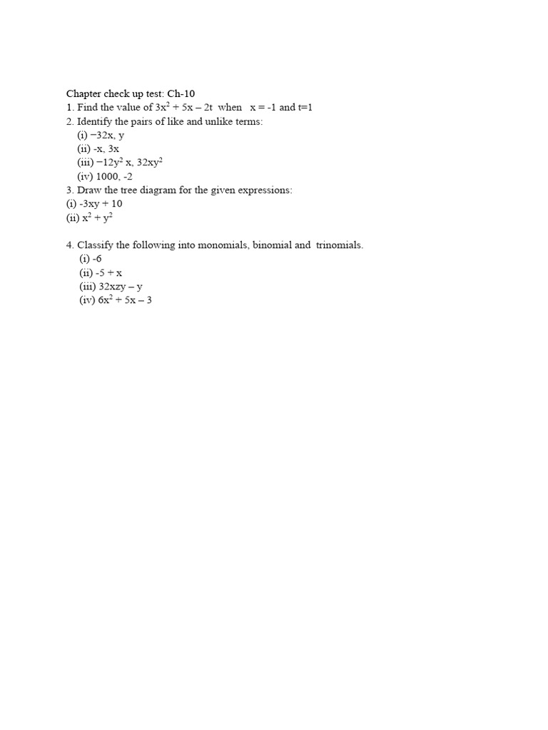 Chapter 10 Math Test Questions | PDF