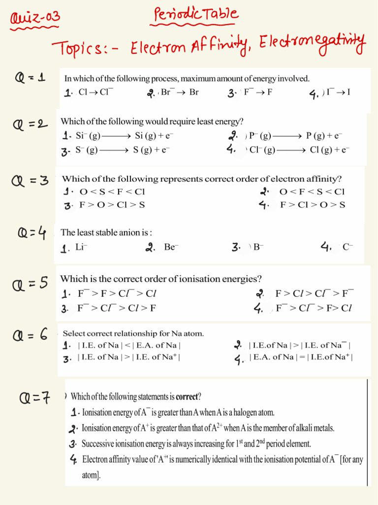 1.periodic Table Questions (25-26) | PDF