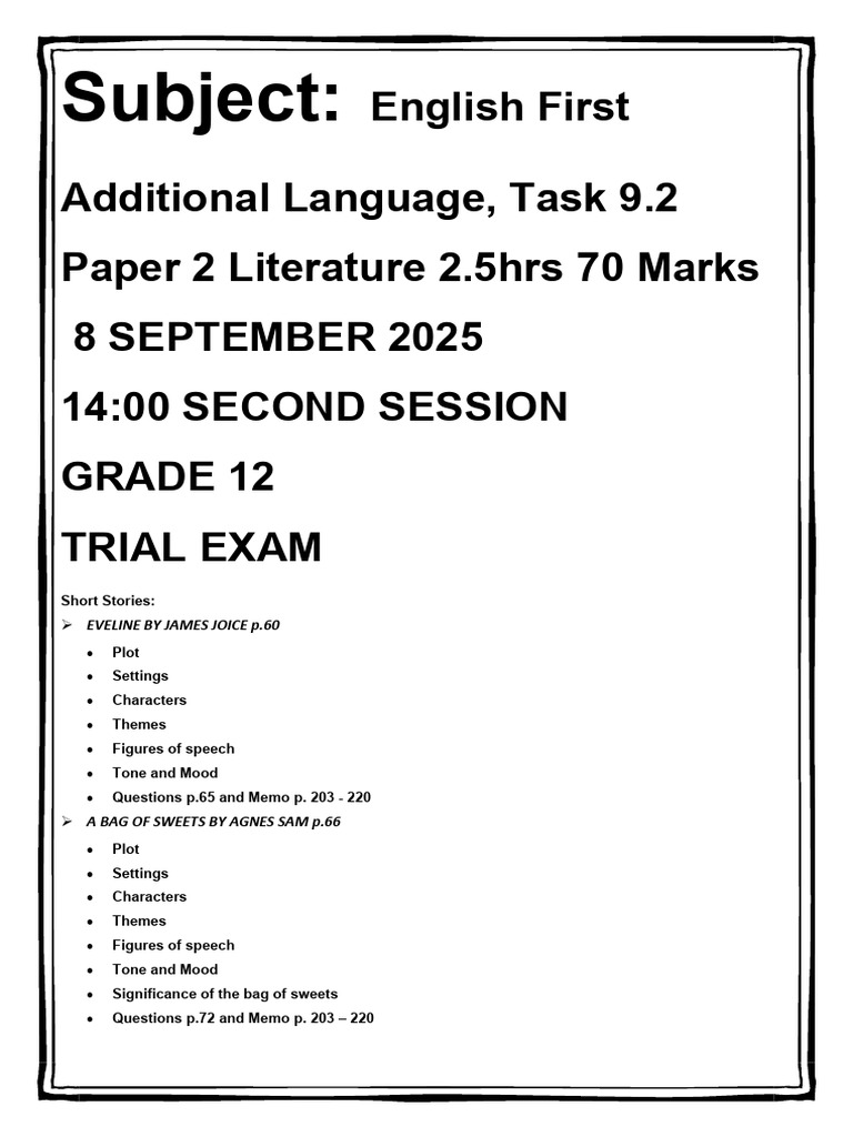 Grade 12 English Literature Exam Guide | PDF