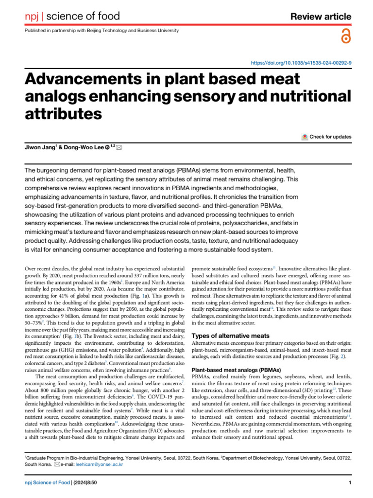 Advancements in Plant Based Meat Analogs Enhancing Sensory | PDF | Meat ...