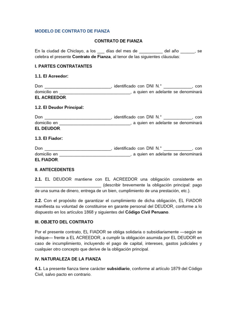 Modelo de Contrato de Fianza | PDF | Pagos | Garantía