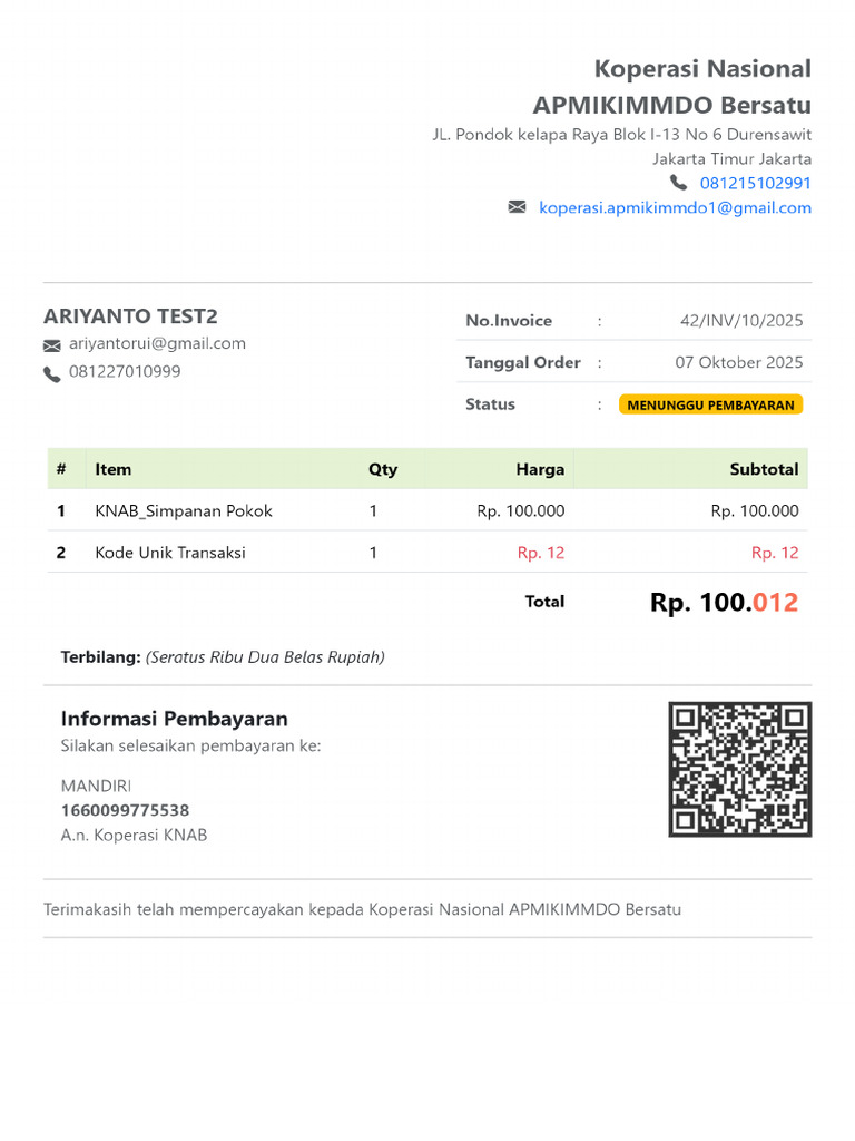 Inv Ariyanto-Test2 Knab Simpanan-Pokok | PDF