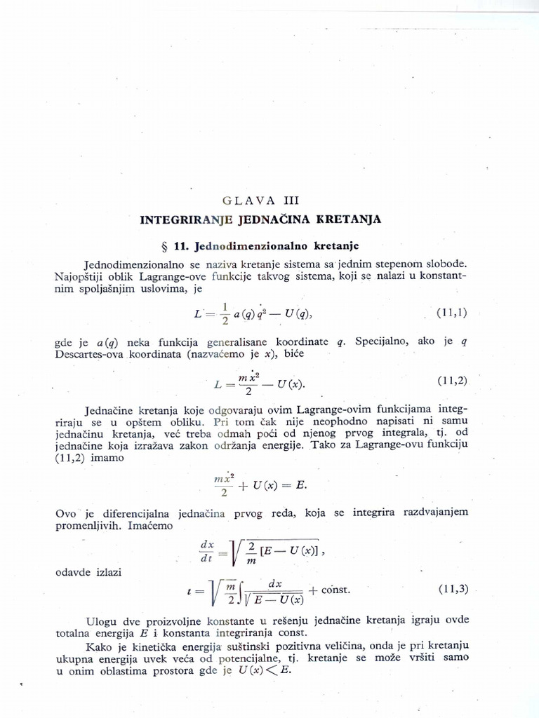 Mehanika - 3. Integriranje Jednačuna Kretanja Landau Lifšic | PDF