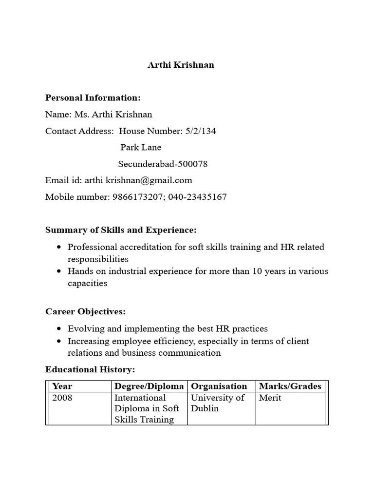 Arthi Krishnan: HR & Soft Skills Expert | PDF
