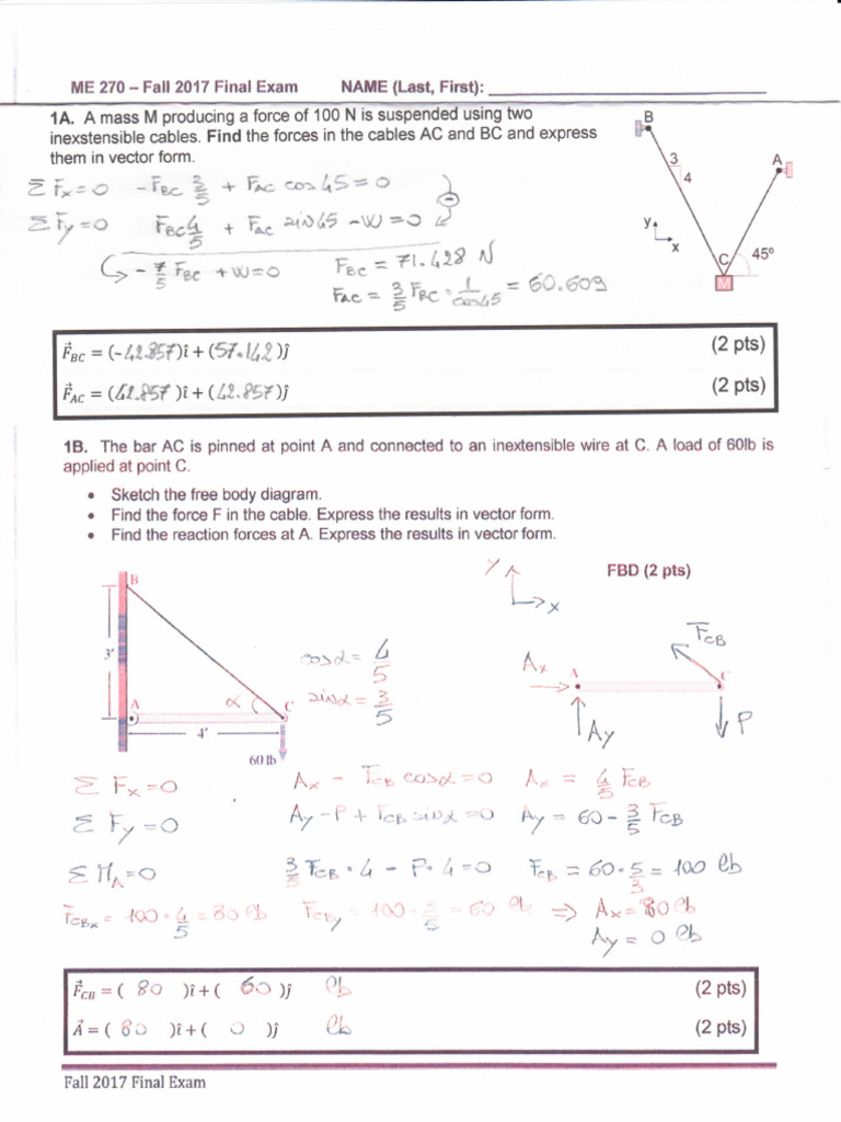 Basic Mechanics Purdue (ME 270) Exam1 FA2017 Solns | PDF