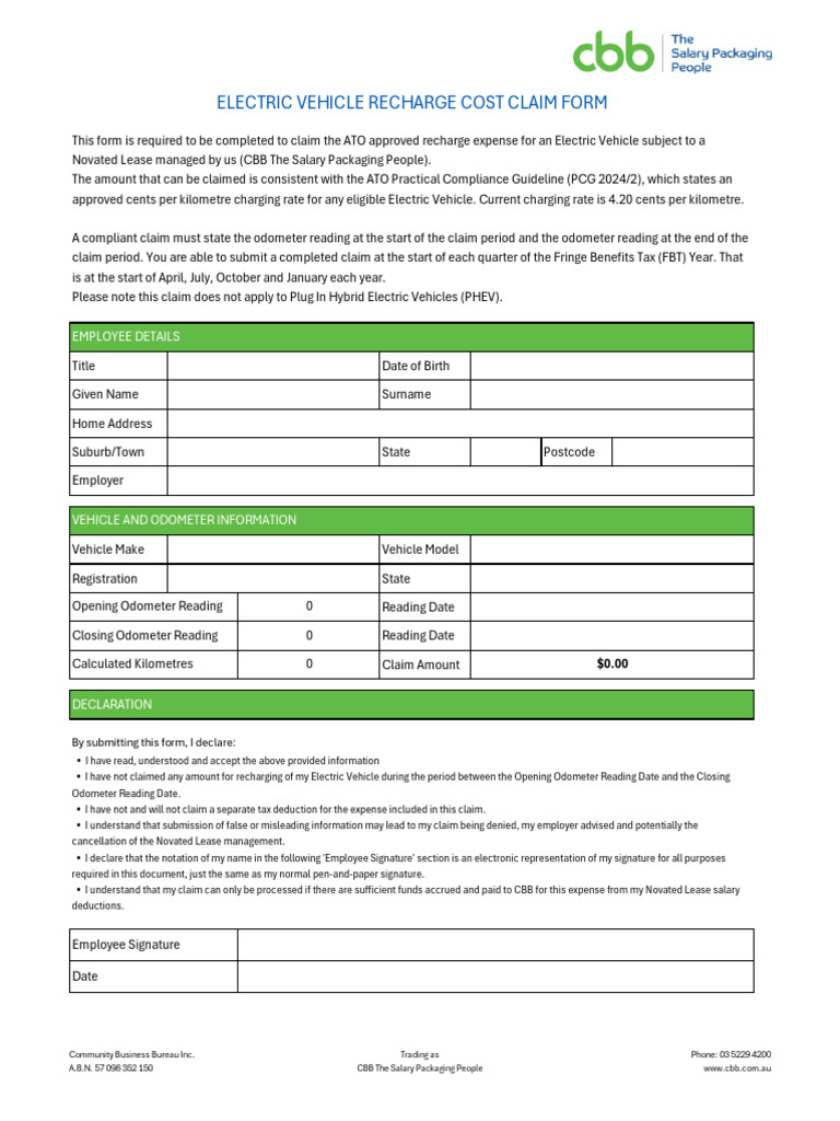 Electric Vehicle Recharge Claim Form | PDF | Government Finances | Taxes