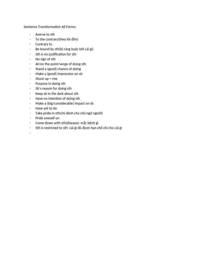 Sentence Transformation All Forms | PDF
