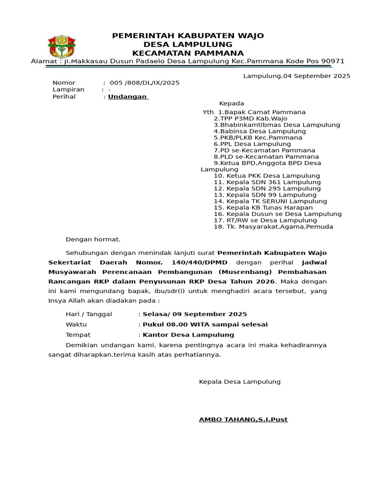 Undangan Musrenbang RKPDes 2025 | PDF