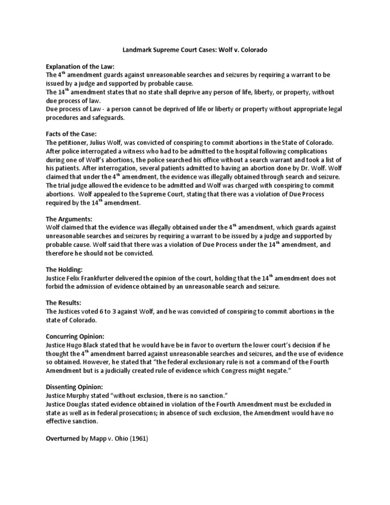 Wolf v. Colorado | PDF | Fourth Amendment To The United States ...
