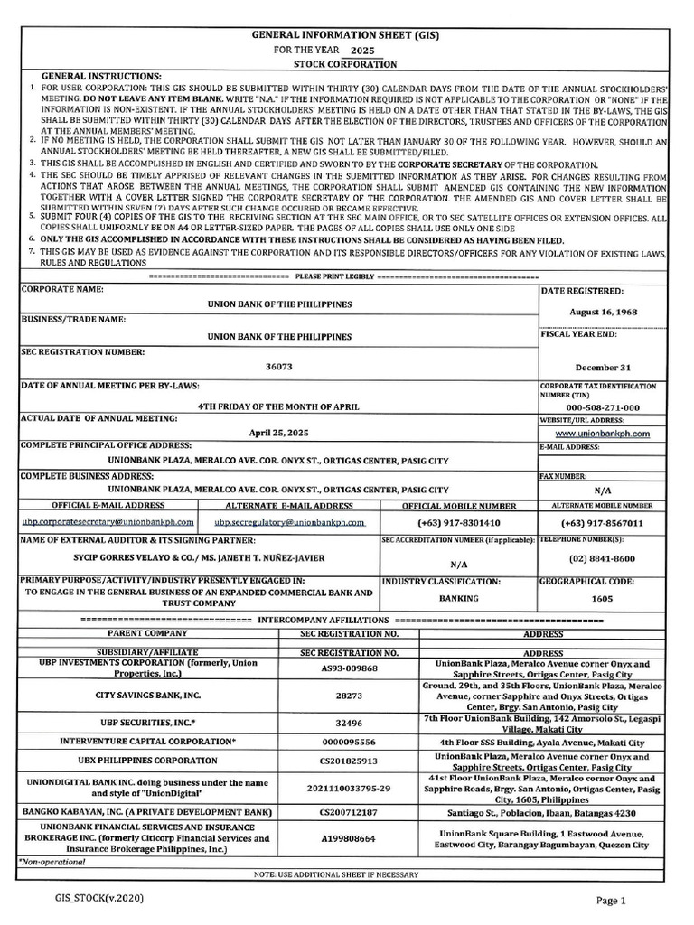 Disclosure No. 1804 2025 General Information Sheet SEC Form 17 C | PDF