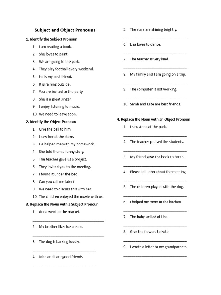 Subject and Object Pronouns Guide | PDF | Syntax