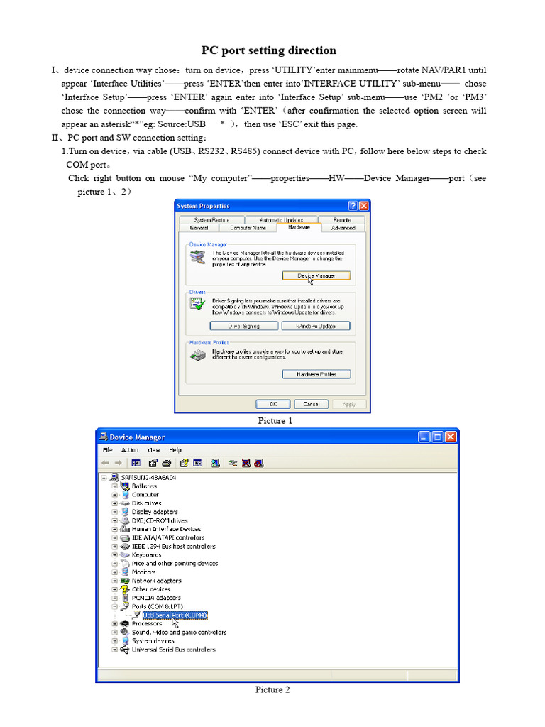 PC Port Setup and Connection Guide | PDF