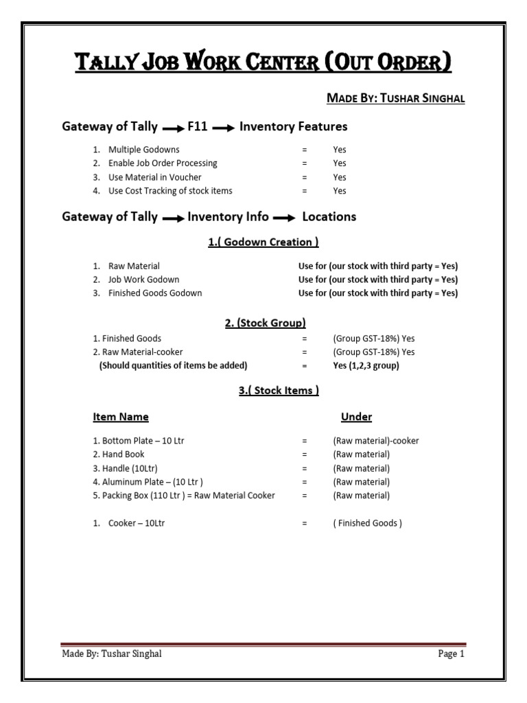 Tally Job Work Center Setup Guide | PDF | Voucher | Warehouse