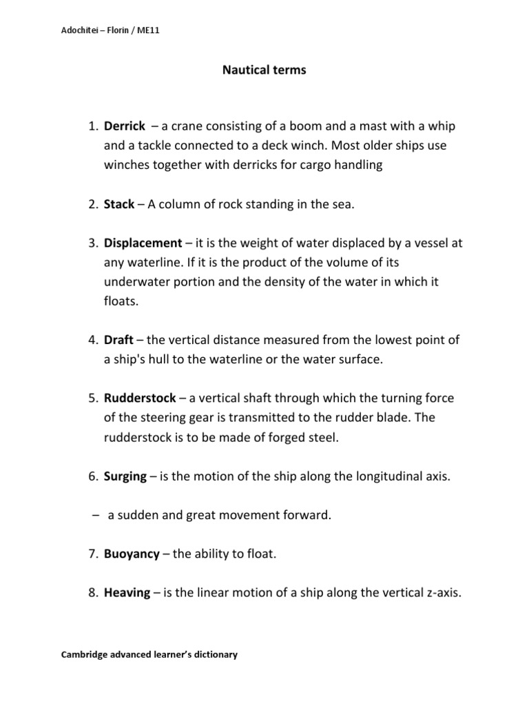 Nautical Terms | PDF | Ships | Buoyancy