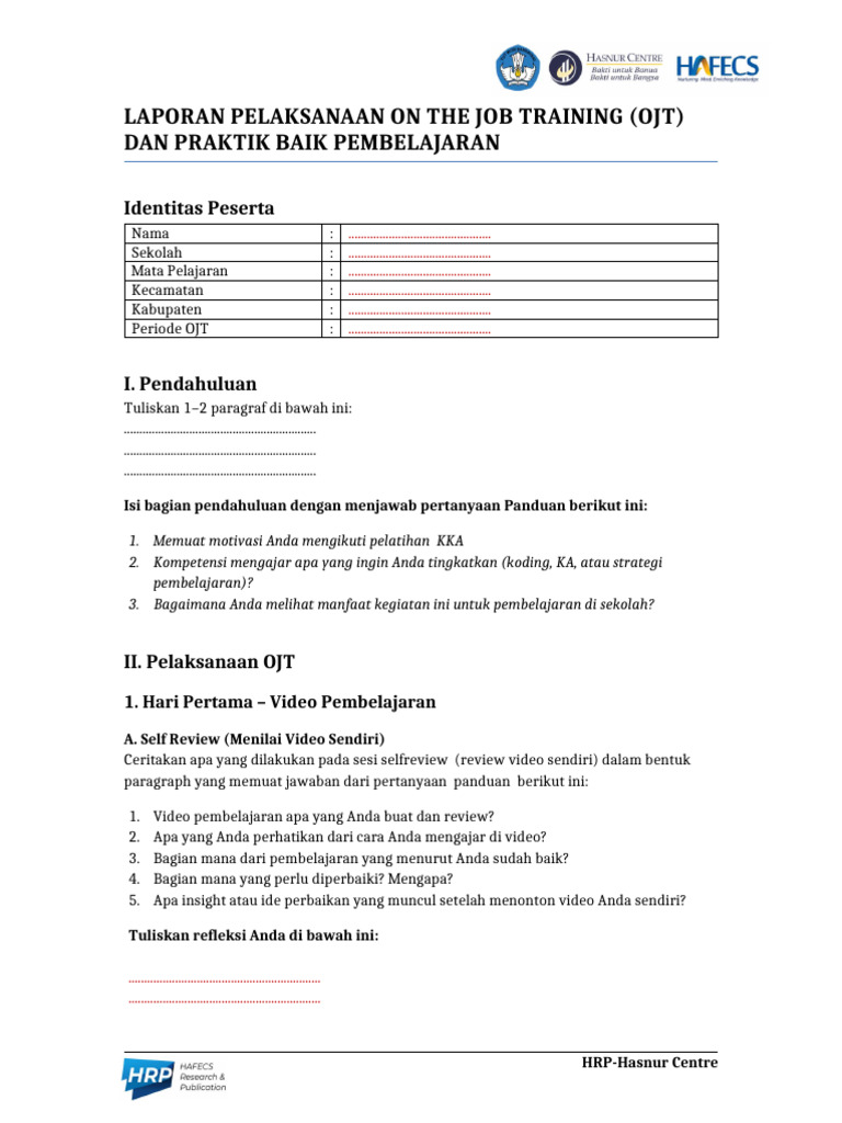 Template Laporan OJT KKA LPD Yayasan Hasnur Centre | PDF