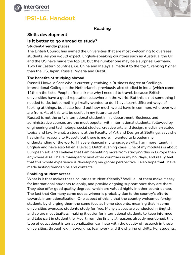 IPS1 L6. Handout | PDF