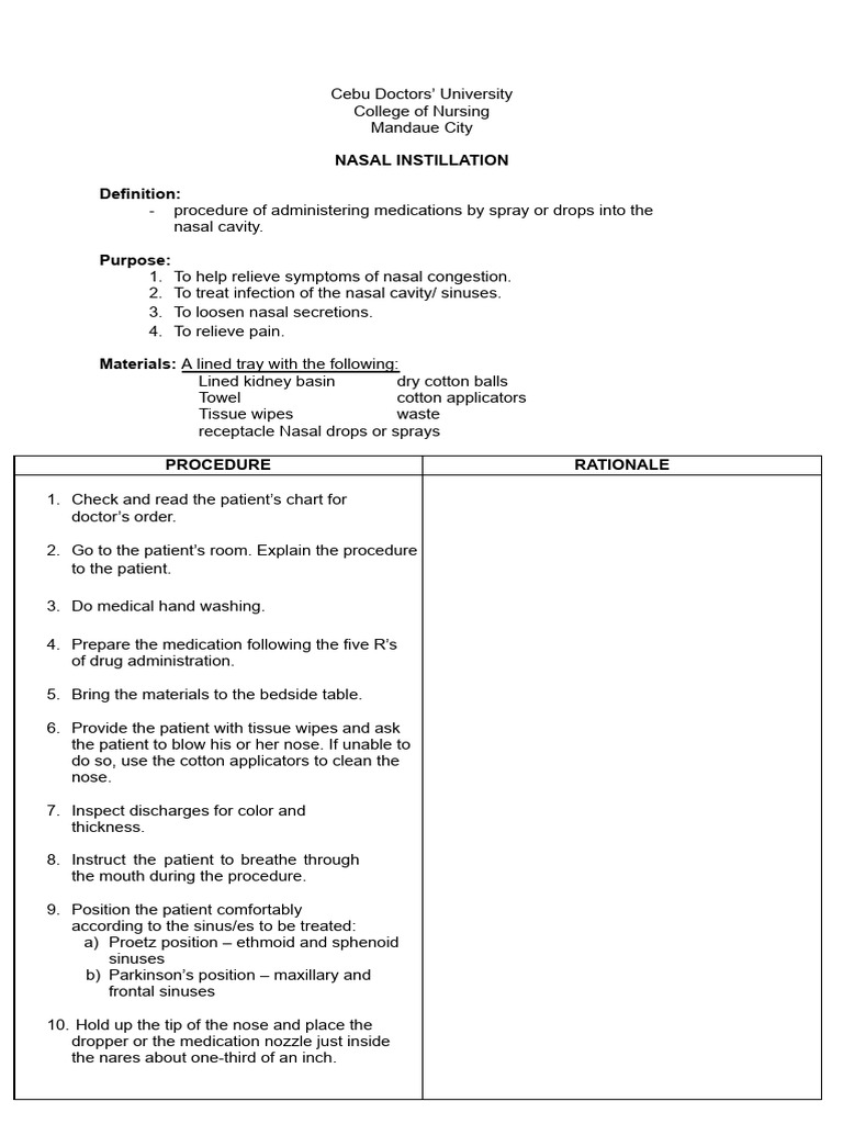 Nasal Instillation | PDF | Human Nose | Medical Specialties