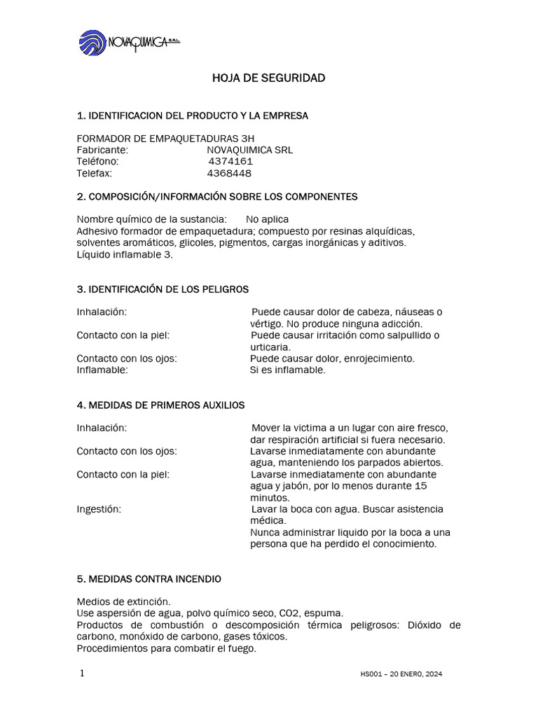 Msds Formador de Empaquetadura | PDF | Agua | Química
