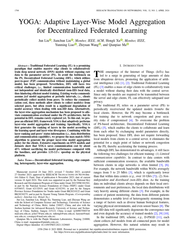 YOGA: Adaptive Model Aggregation in DFL | PDF | Deep Learning | Peer To ...